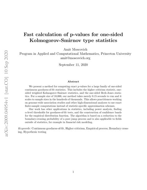 Fast Calculation Of P Values For One Sided Kolmogorov Smirnov Type Statistics Deepai