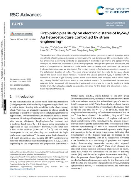 Pdf First Principles Study On Electronic States Of In 2 Se 3 Au