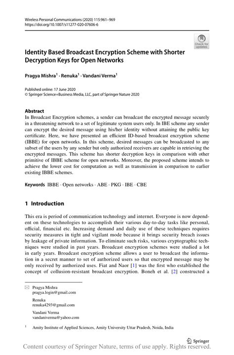 identity based broadcast encryption scheme with shorter decryption keys