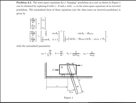 The State Space Equations For A “hanging” Pendulum On
