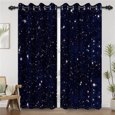Renaiss Galaxy Starry Night Blackout Curtains For Bedroom