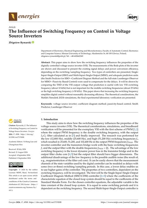 Pdf The Influence Of Switching Frequency On Control In Voltage Source Inverters