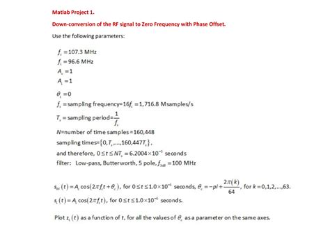 Solved Matlab Project 1 Down Conversion Of The Rf Signal To