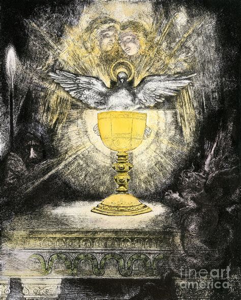 Biblical Scene The Holy Grail Christian Symbol With The Dove To