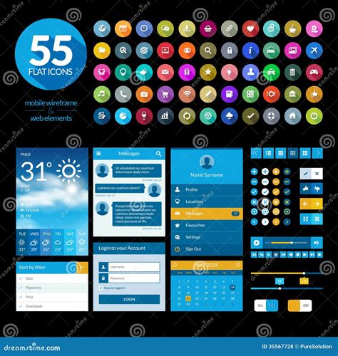 Set Of Flat Design Ui Elements And Icons Stock Vector Illustration Of Forecast Profile 35567728