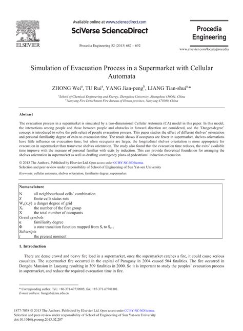 Pdf Simulation Of Evacuation Process In A Supermarket With Cellular