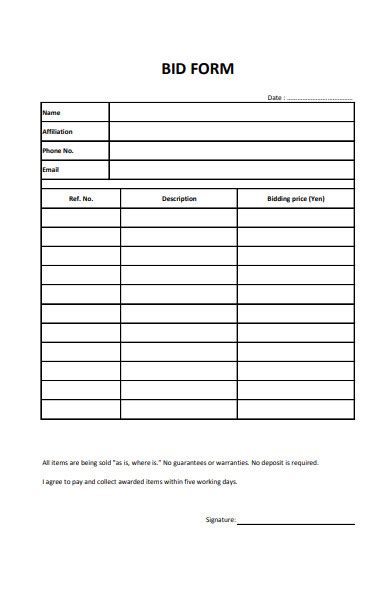 Free 52 Bid Forms In Pdf Ms Word Xls