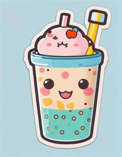 Premium Ai Image Bubble Tea Cutie Cheerful Character With Straw
