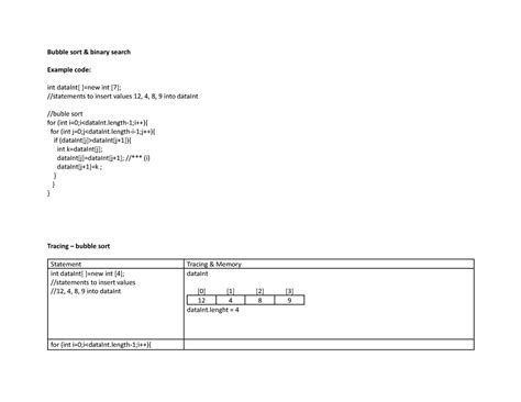Example Bubble Sort Bubble Sort Binary Search Example Code Int DataInt New Int 7