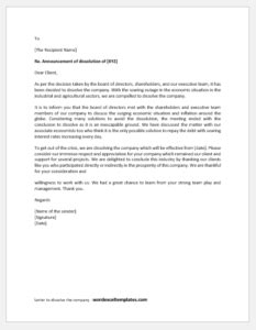 Letter To Dissolve The Company Samples And Formats Download