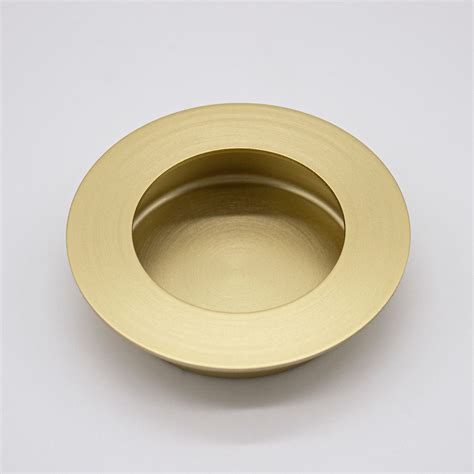 Satin Brass Sliding Door Round Flush Pull 65mm Manovella