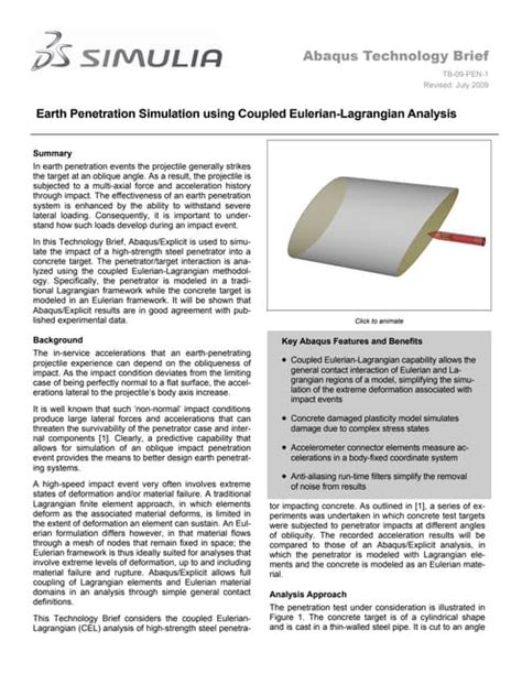 earth penetration simulation using coupled eulerian lagrangian analysis
