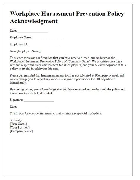 Letter Template For Workplace Harassment Prevention Free Samples In