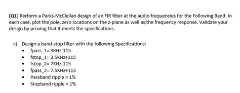 Solved Perform A Parks McClellan Design Of An FIR Chegg