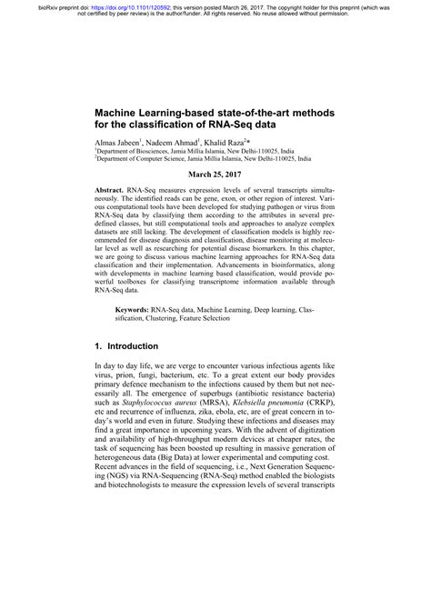 Machine Learning Based State Of The Art Methods For The Classification Of RNA Seq Data DocsLib