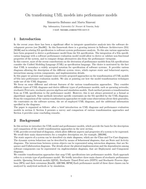 Pdf On Transforming Uml Models Into Performance Models