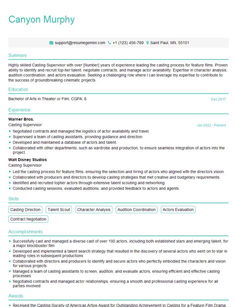 Casting Supervisor Resume Template Resumegemini Online Resume Builder