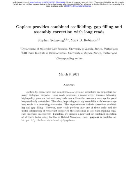 Pdf Gapless Provides Combined Scaffolding Gap Filling And Assembly Correction With Long Reads