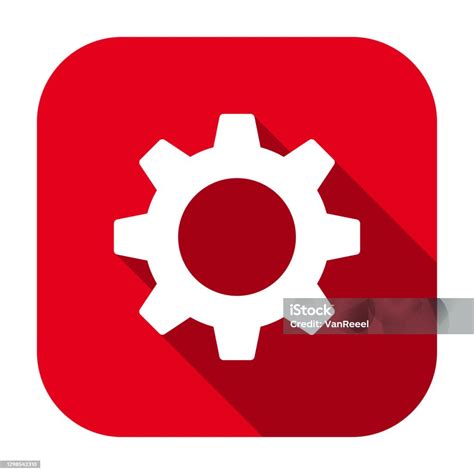 빨간색 평면 둥근 사각형 기어 휠 설정 아이콘 긴 그림자 버튼 개념에 대한 스톡 벡터 아트 및 기타 이미지 개념 개념 기호 개발 Istock