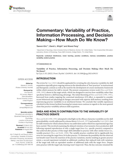 Pdf Commentary Variability Of Practice Information Processing And