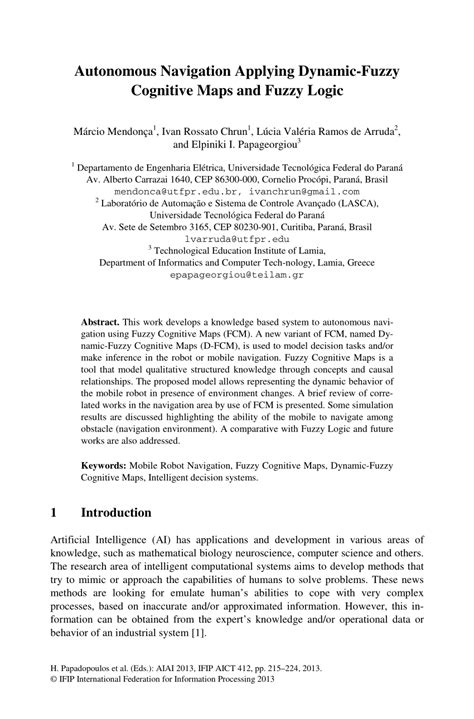 Pdf Autonomous Navigation Applying Dynamic Fuzzy Cognitive Maps And