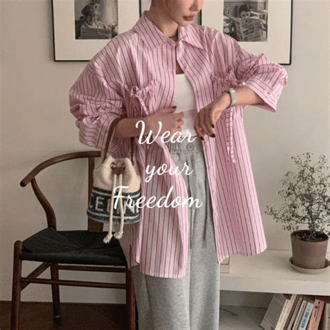 여름🍉썸머🏝️ 캐주얼 루즈핏 오버핏 리본 스트라이프 셔츠2col 에이블리