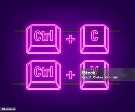 Tombol Neon Keyboard Komputer Ctrl C Dan Ctrl V Antarmuka Desktop Ikon