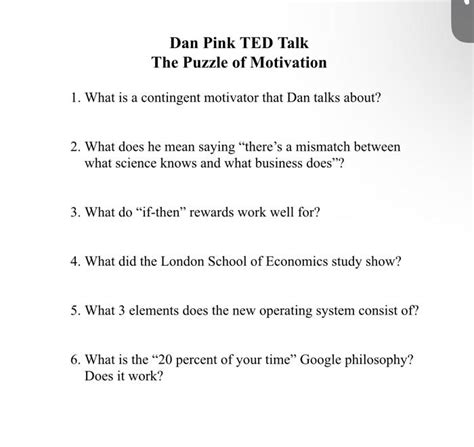 Solved Dan Pink Ted Talk The Puzzle Of Motivation 1 What Is