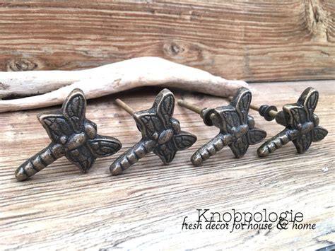 Set Of 4 Dragonfly Knobs Cabinet Knob Lighting Bug Dragon Etsy