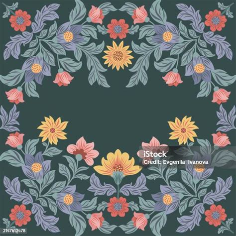 민속 예술 요소로 만든 엽서 또는 포스터 민속 벡터 일러스트 레이 션 흰색 배경에 꽃 프레임 손으로 그린 민속 꽃입니다 전통적 모티프 나비에 대한 스톡 벡터 아트 및 기타