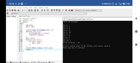 Tutorial Coding Diinput 10 Bilangan Ditampilkan Nilai Terbesar Nilai