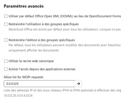How to set the apache configuration file to have nextcloud office to work ℹ Support