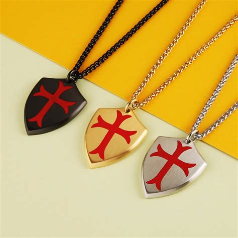 Knights Templar Necklace Shield With Red Cross Various Colors