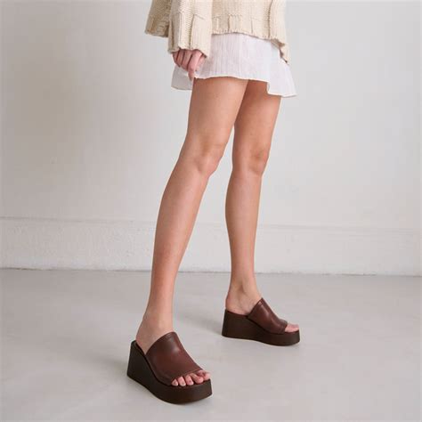 Wedge Mules In Dark Brown Leather Jonak
