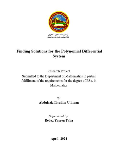 Finding Solution For The Polynomial Differential System 1 Download Free Pdf Equations