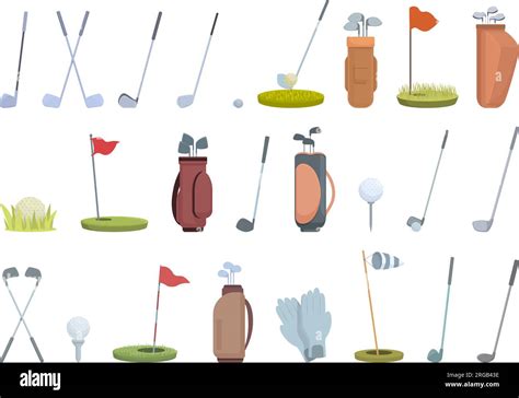 Golf Club Icons Set Cartoon Vector Swing Sport Game Caddy Stock