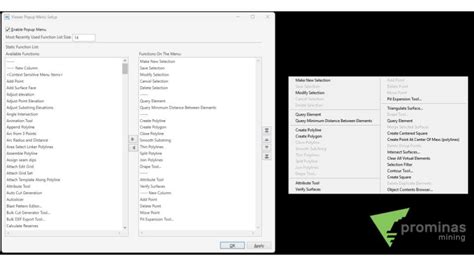 dandt prominas popup menu definition prominas mining