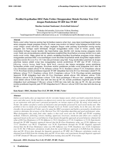 Pdf Prediksi Kepribadian Disc Pada Twitter Menggunakan Metode Decision Tree C4 5 Dengan