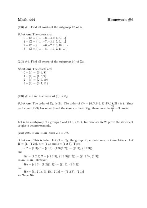 homework 6 solutions introduction abstract algebra i math 444 docsity