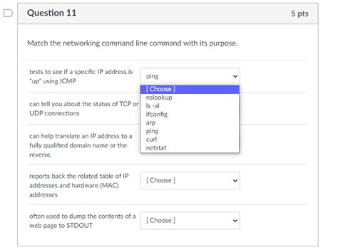 Solved Question 11 5 Pts Match The Networking Command Line