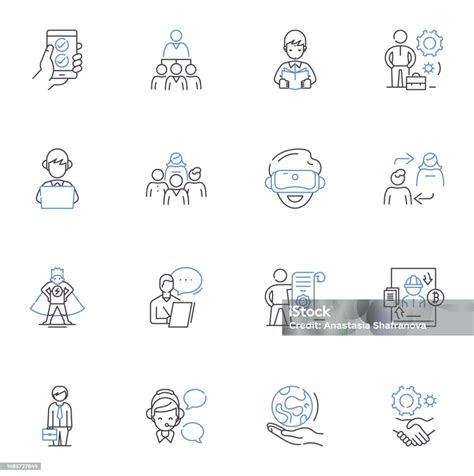 책상 라인 아이콘 모음을 작성합니다 작업 공간 역 국 테이블 책상 서재 벡터 및 선형 일러스트레이션 쓰기 초안 작성 펜 개요 표지판 세트 감수에 대한 스톡 벡터 아트 및