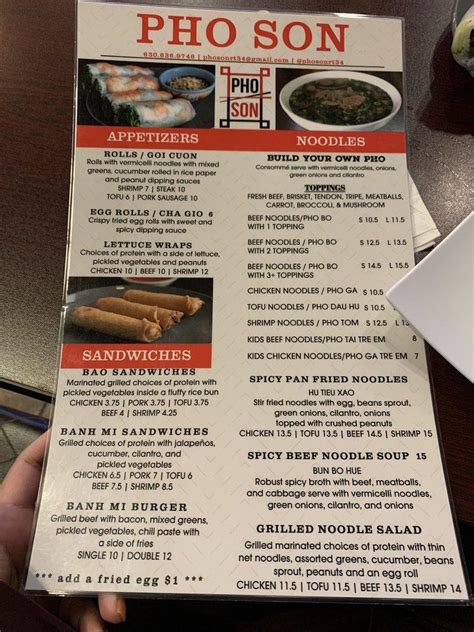 Menu At Pho Son Restaurant Oswego Us 34
