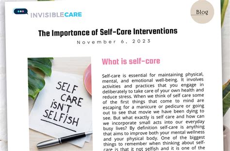 Invisible Care The Importance Of Self Care Interventions Invisible Care