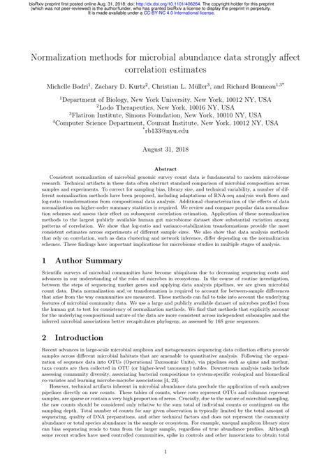 Pdf Normalization Methods For Microbial Abundance Data Strongly