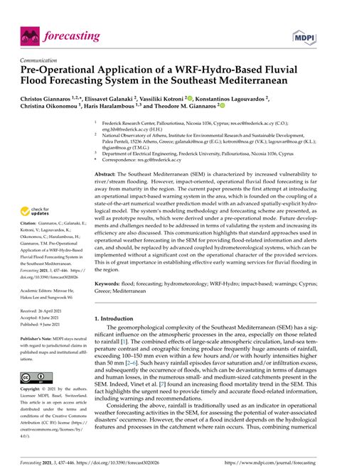 Pdf Pre Operational Application Of A Wrf Hydro Based Fluvial Flood