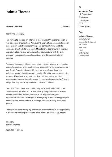 Financial Controller Cover Letter Example For 2024 Expert Tips