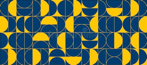 Blue And Yellow Semicircle Seamless Pattern Abstract Geometric Half Circle And Square Repeating