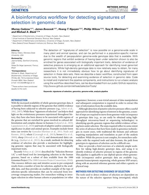 Pdf A Bioinformatics Workflow For Detecting Signatures Of Selection