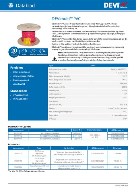 Danfoss Devimulti Pvc Data Sheet