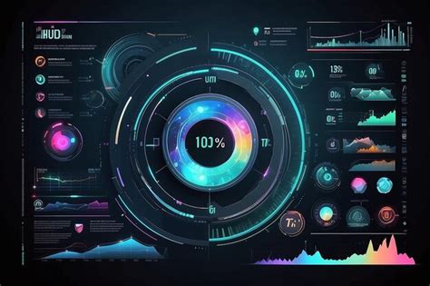 추상적인 기술 미래의 개념 휴드 인터페이스 홀로그램 디지털 데이터 차트의 요소 프리미엄 사진